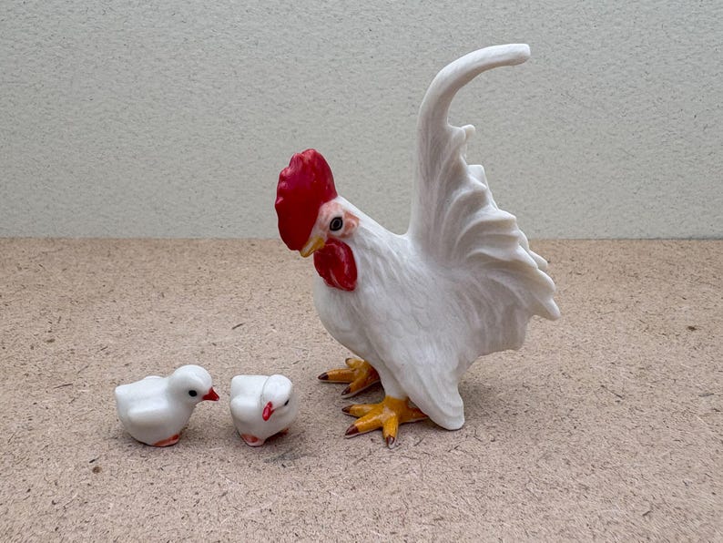Hand-painted Ceramic Chicken Family Figurine Set: Farmhouse Decor - Etsy