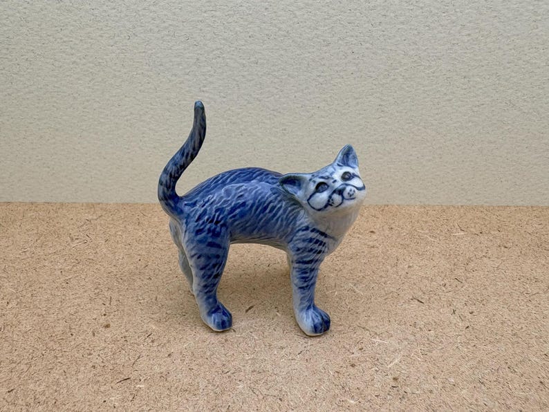 Blue Ceramic Cat Figurines: Hand-painted Playful Duo - Etsy