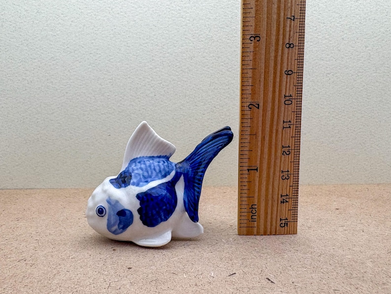 Handmade Ceramic Goldfish Figurine: Blue and White Aquatic Decor - Etsy