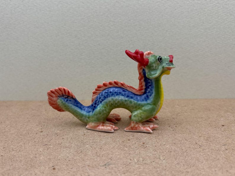 Hand-painted Ceramic Dragon Figurine, Chinese Mystical Decor - Etsy