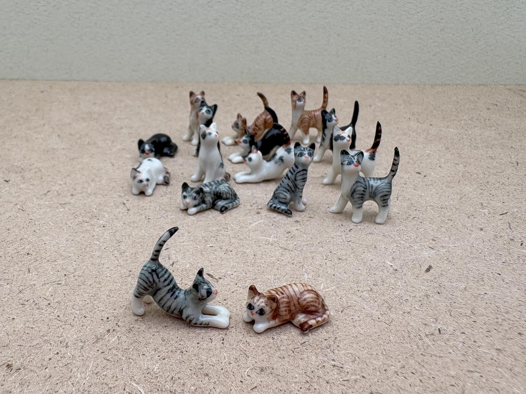 Miniature Ceramic Cat Figurines: Hand-painted Kitten Set - Etsy