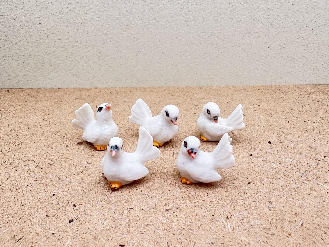 Miniature Ceramic Dove Figurine Set Realistic Handcrafted White Bird ...