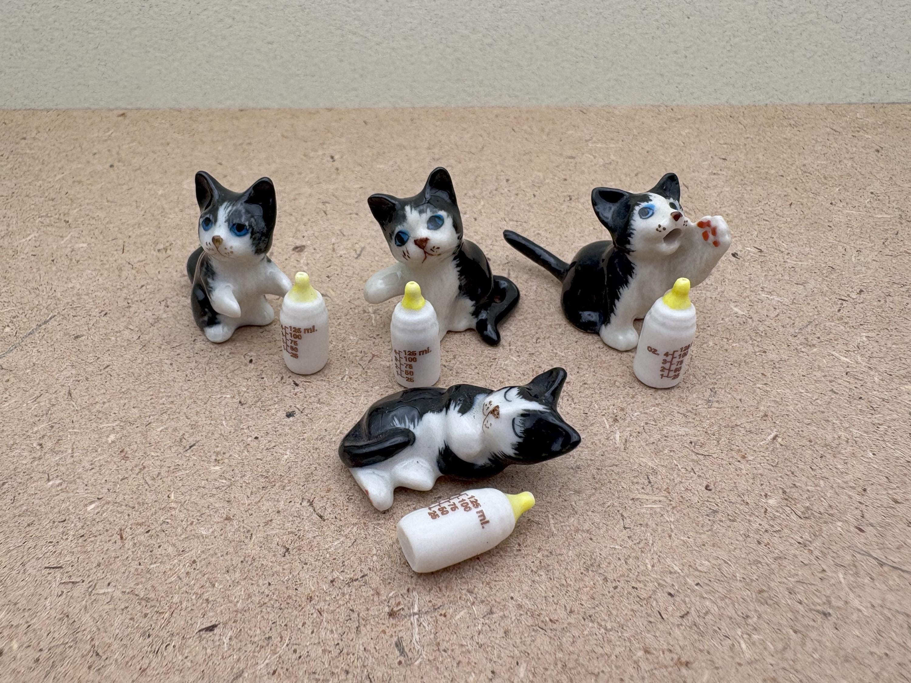 Hand-painted Ceramic Kitten Figurine Set: Playful Baby Cats With Milk ...