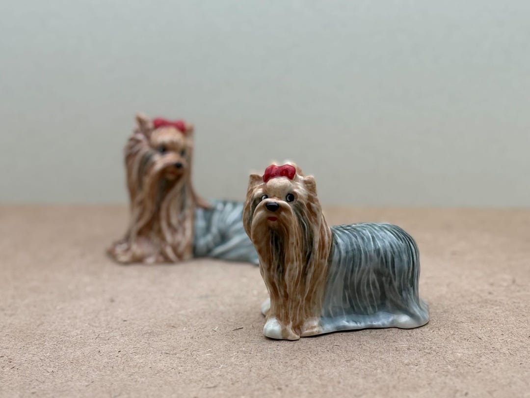 Hand-painted Yorkie Figurine | Ceramic Yorkshire Terrier With Bow - Etsy