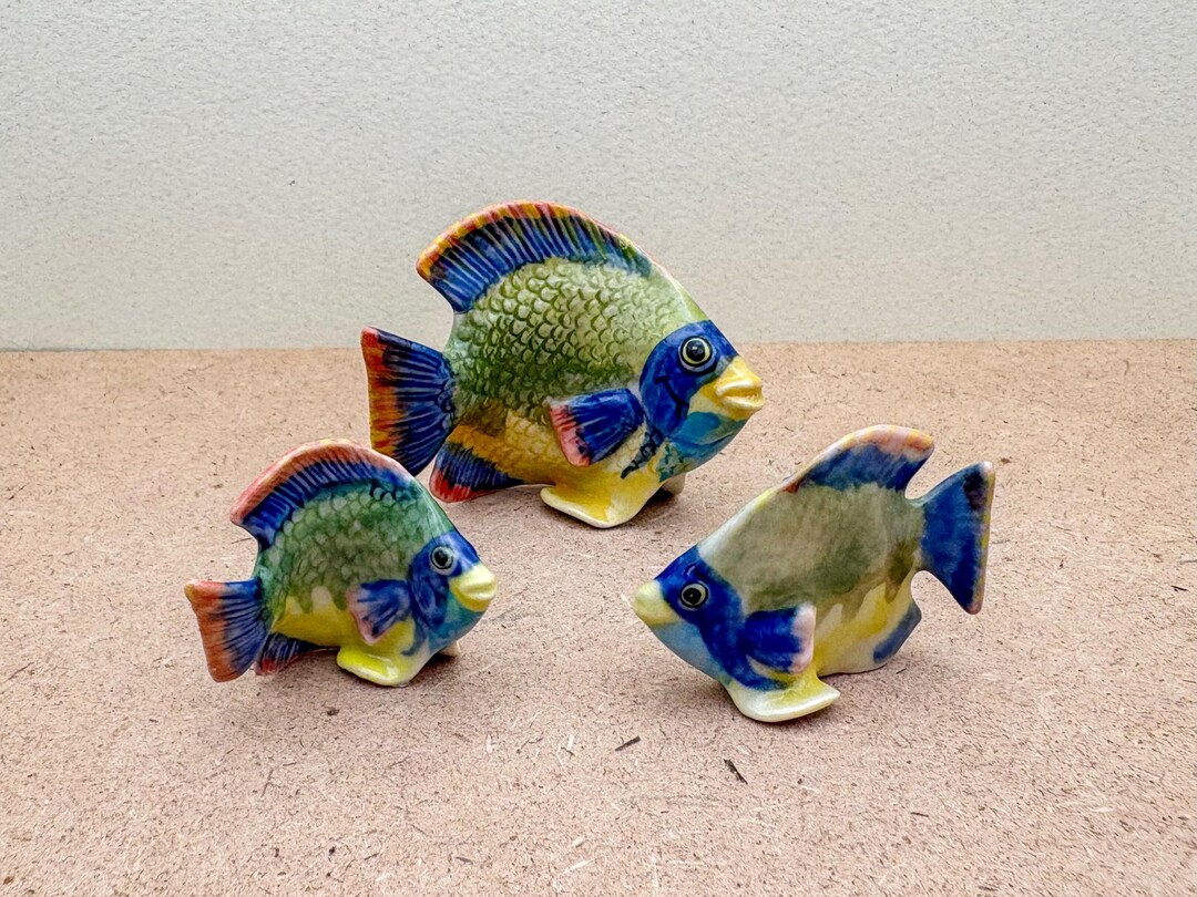 Hand-painted Tropical Fish Ceramic Figurine Set: Coastal Decor - Etsy