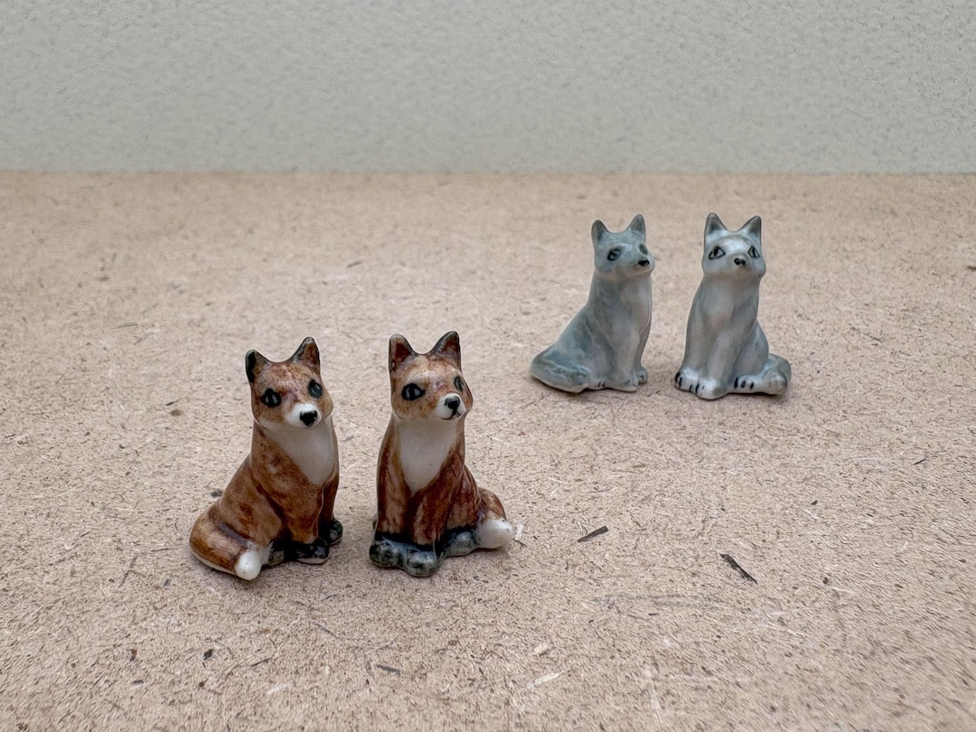 Handcrafted Miniature Ceramic Fox Figurines: Rustic Woodland Decor Set ...
