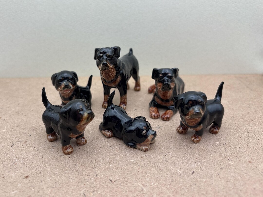 Hand-painted Ceramic Rottweiler Figurines - Set of 6 Miniatures - Etsy