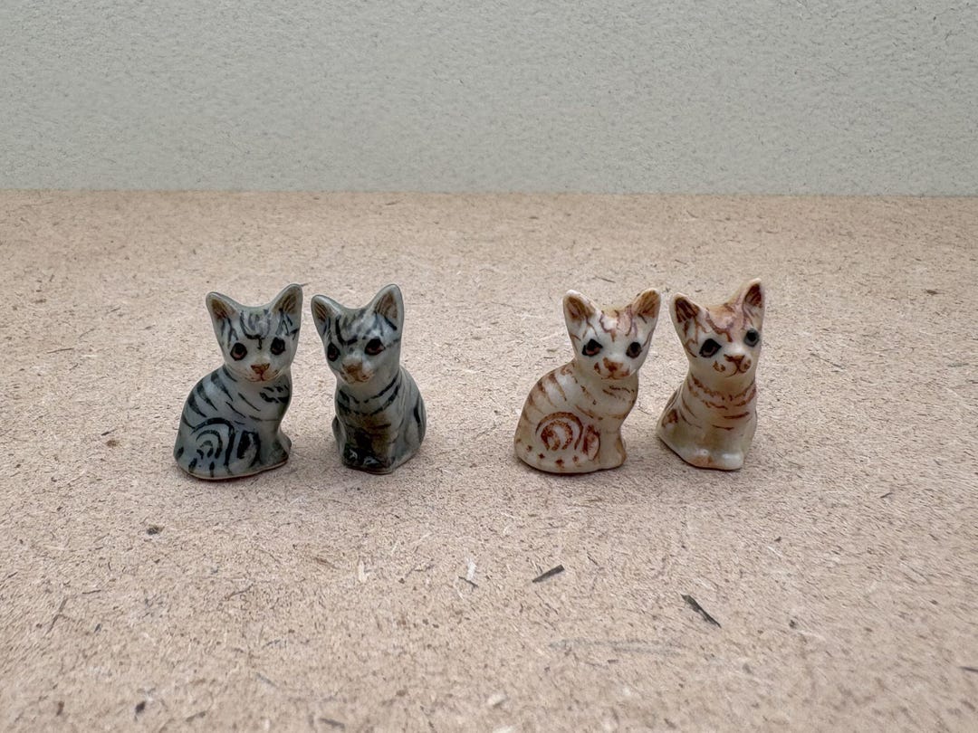 Hand-painted Mini Tabby Cat Figurines: Ceramic Dollhouse Decor - Etsy