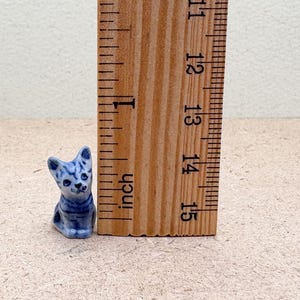 Hand-painted Tiny Blue Ceramic Cat Figurines, Delft Style Miniature ...