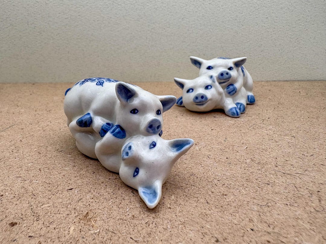 Handmade Ceramic Pig Figurine: Blue Floral Collectible - Etsy