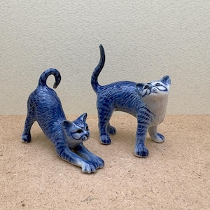 Blue Ceramic Cat Figurines: Hand-painted Playful Duo - Etsy