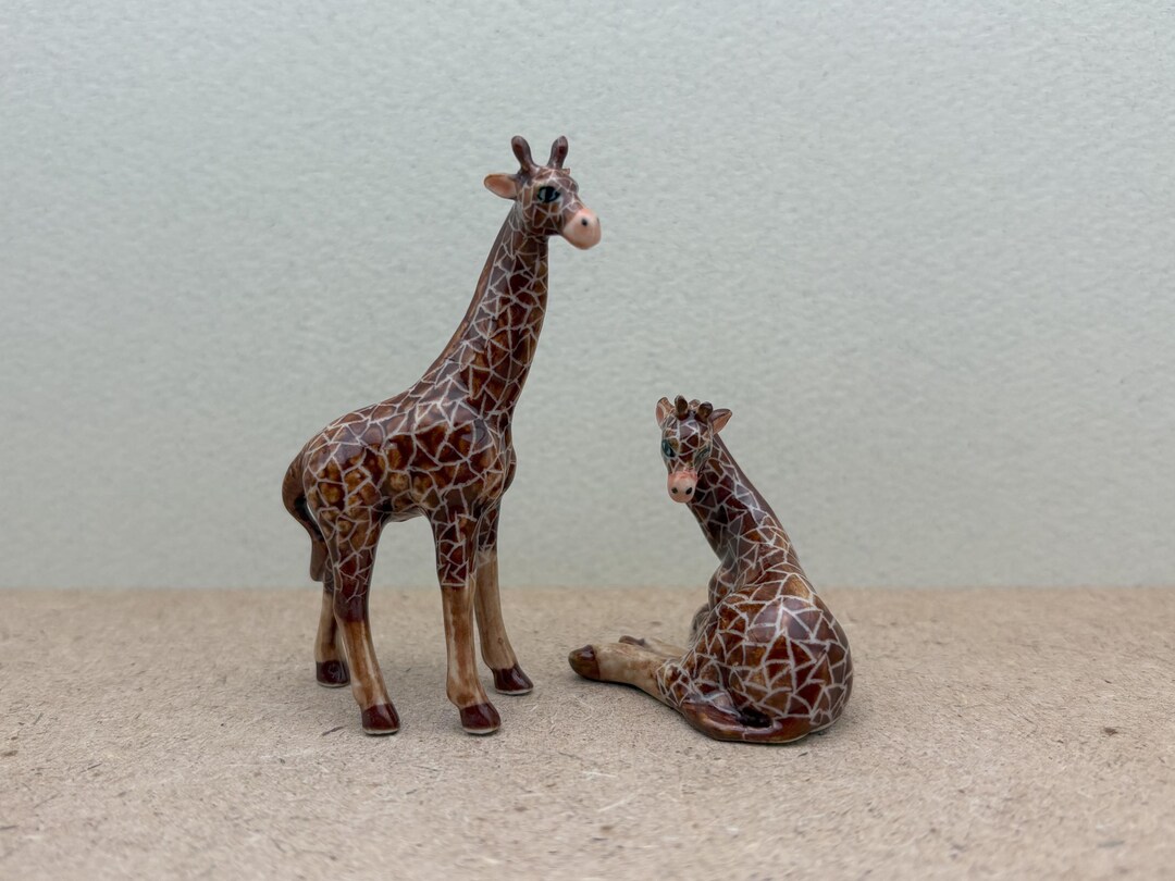 Hand-painted Ceramic Giraffe Figurine Set | Miniature Mother & Baby ...
