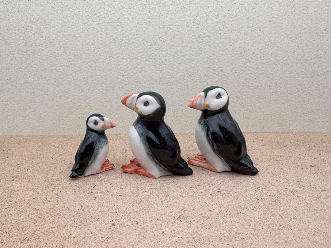 Hand-painted Ceramic Puffin Figurine Trio: Coastal Home Decor - Etsy
