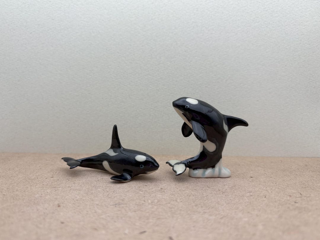 Miniature Orca Figurines Set – Handcrafted Ceramic Killer Whales for ...
