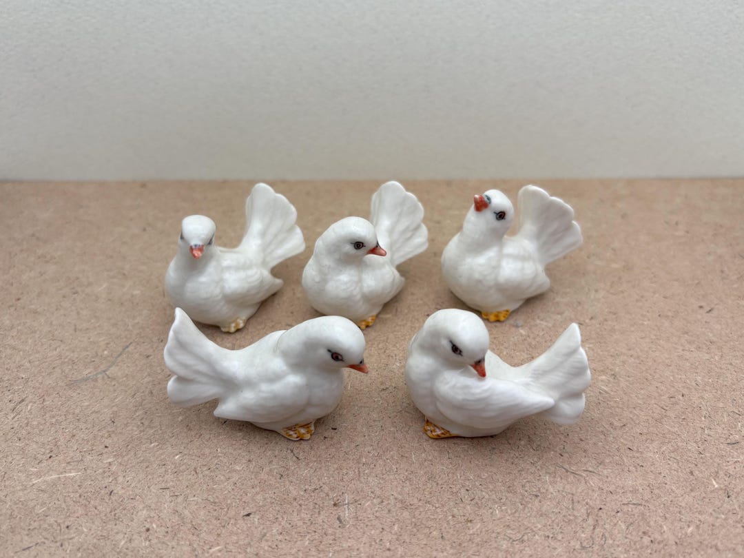 Set of 5 Miniature White Dove Figurines – Handcrafted Ceramic Doves for ...
