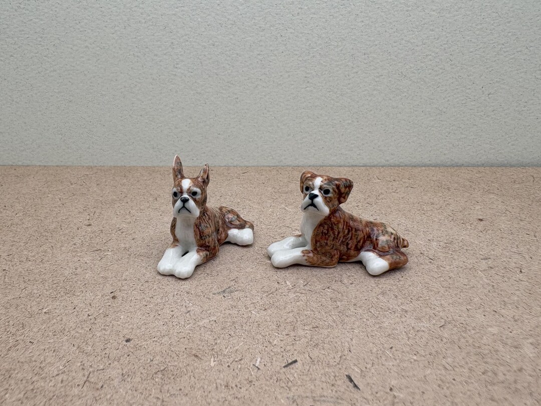 Hand-painted Ceramic Boxer Dog Figurine Set: Vintage Miniature Decor - Etsy