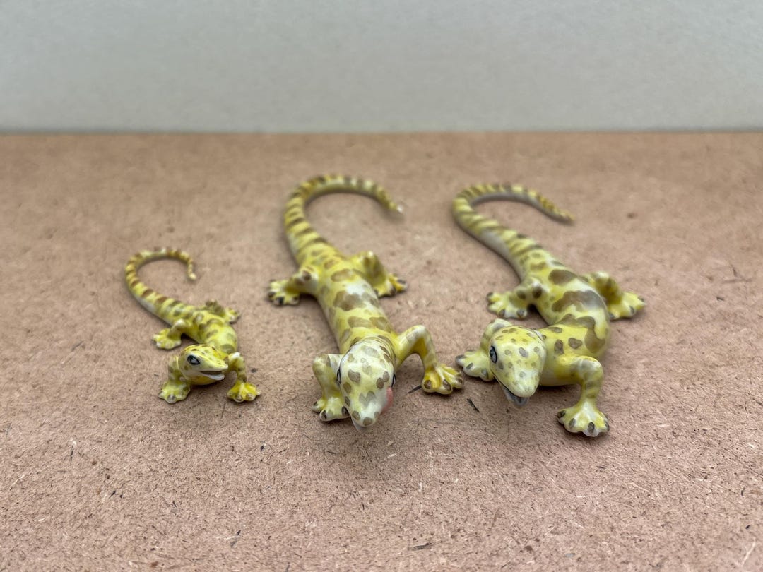 Handmade Ceramic Gecko Figurine Trio: Yellow Spotted Lizard Decor - Etsy