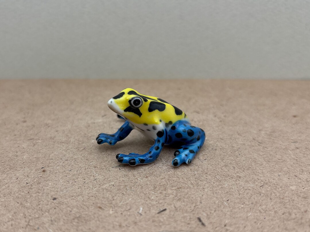 Hand-painted Ceramic Poison Dart Frog Figurine, Blue and Yellow ...
