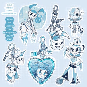 Y2k Robot Girl Jenny XJ9 Blue Transparent Sticker Sheet Multiple Sized ...