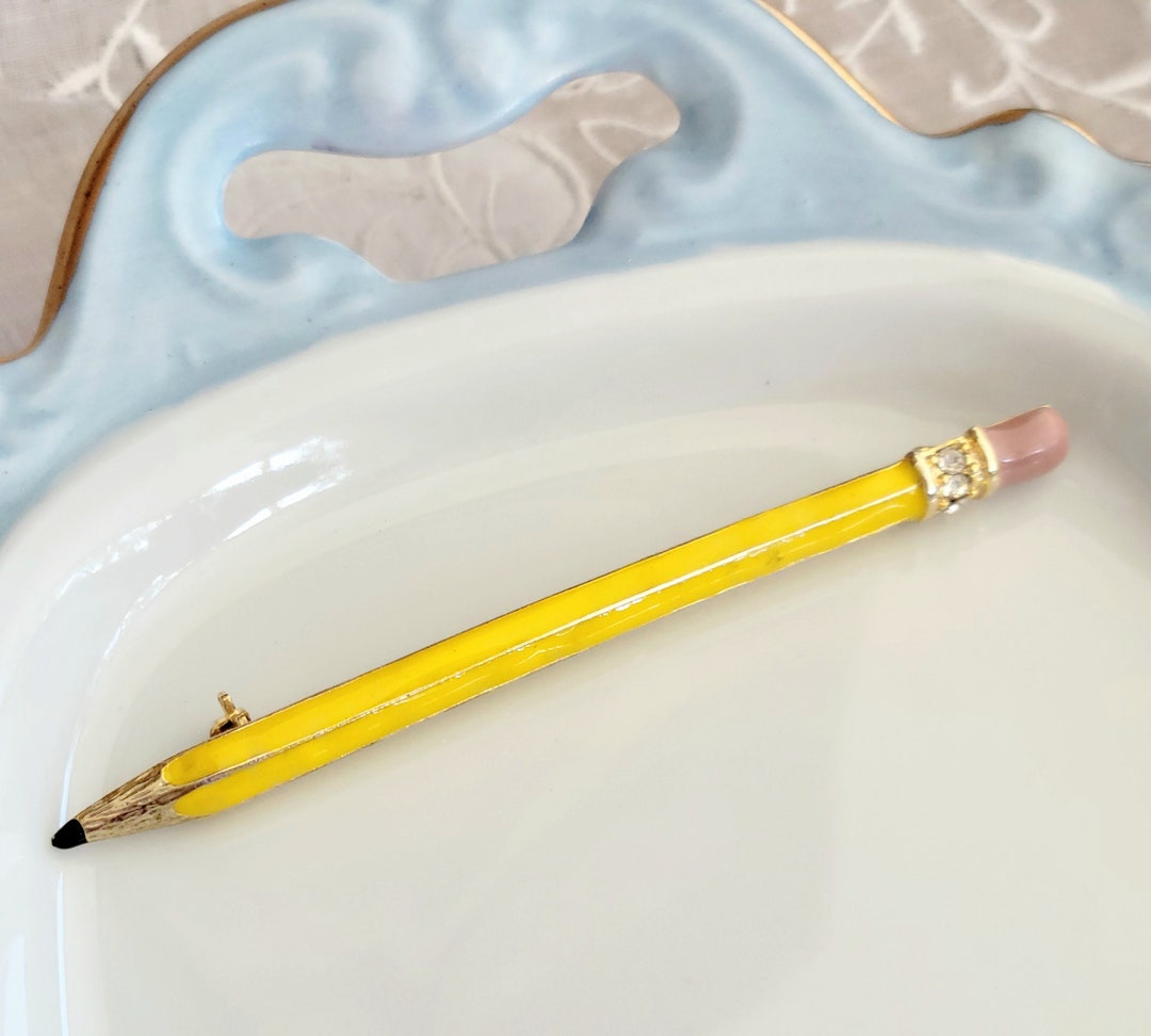 Retro Enamel Pencil Brooch 1970s Style Vintage Teacher Pin - Etsy