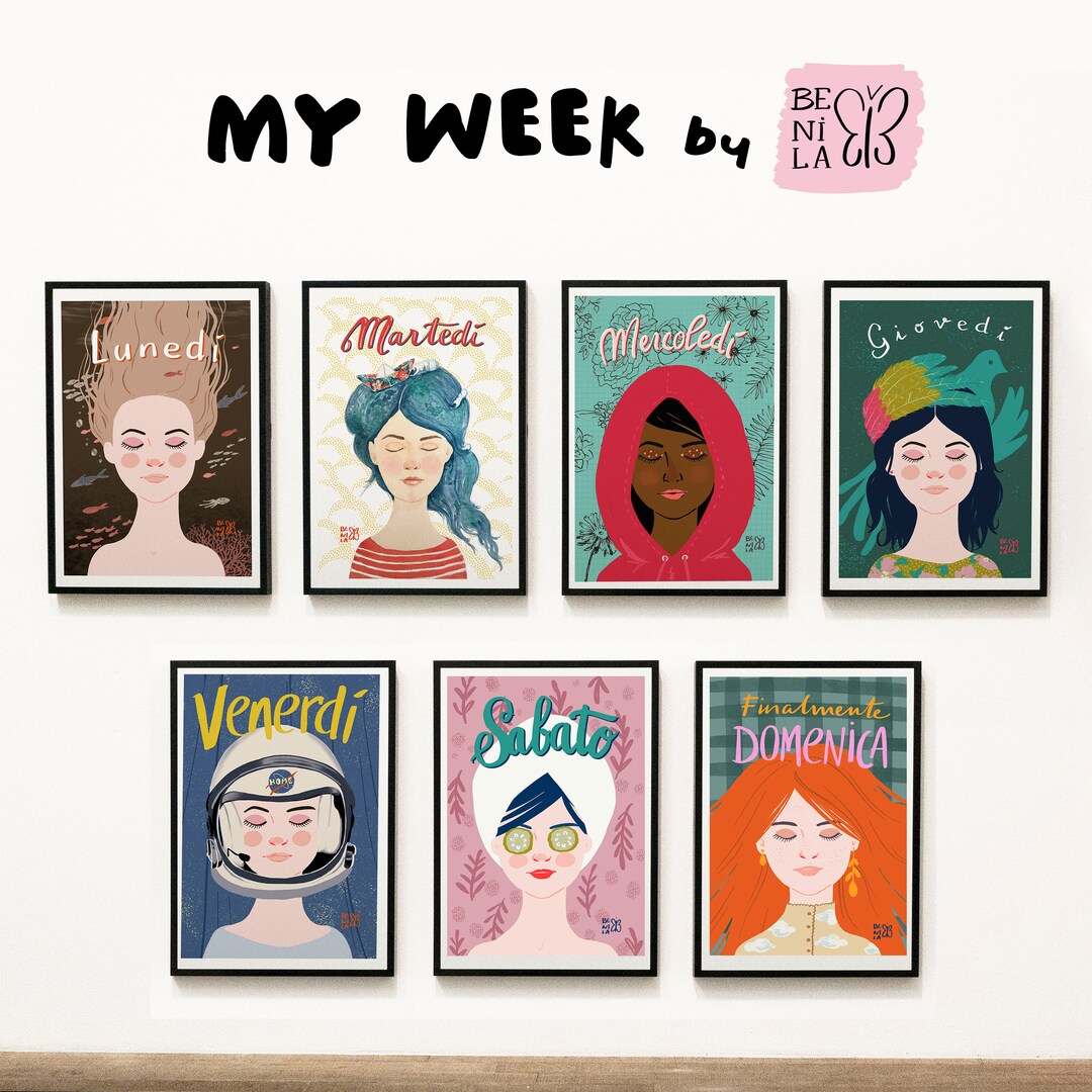 Set 7 Prints, Days of the Week, My Italian Week, Buongiorno, Giorni ...