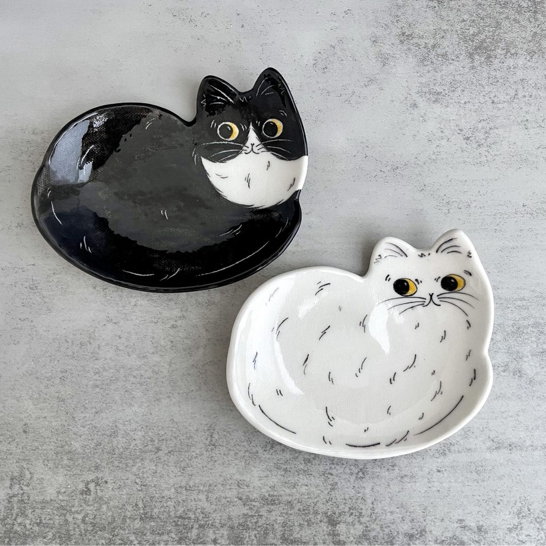 Handmade Ceramic Tray Cat Plate Cutie Tray for Home Décor Gift for Her ...