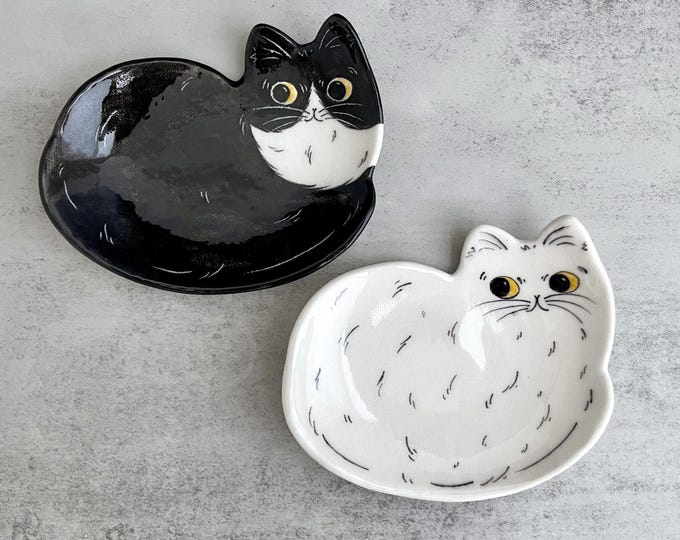 Handmade Ceramic Tray Cat Plate Cutie Tray for Home Décor Gift for Her ...