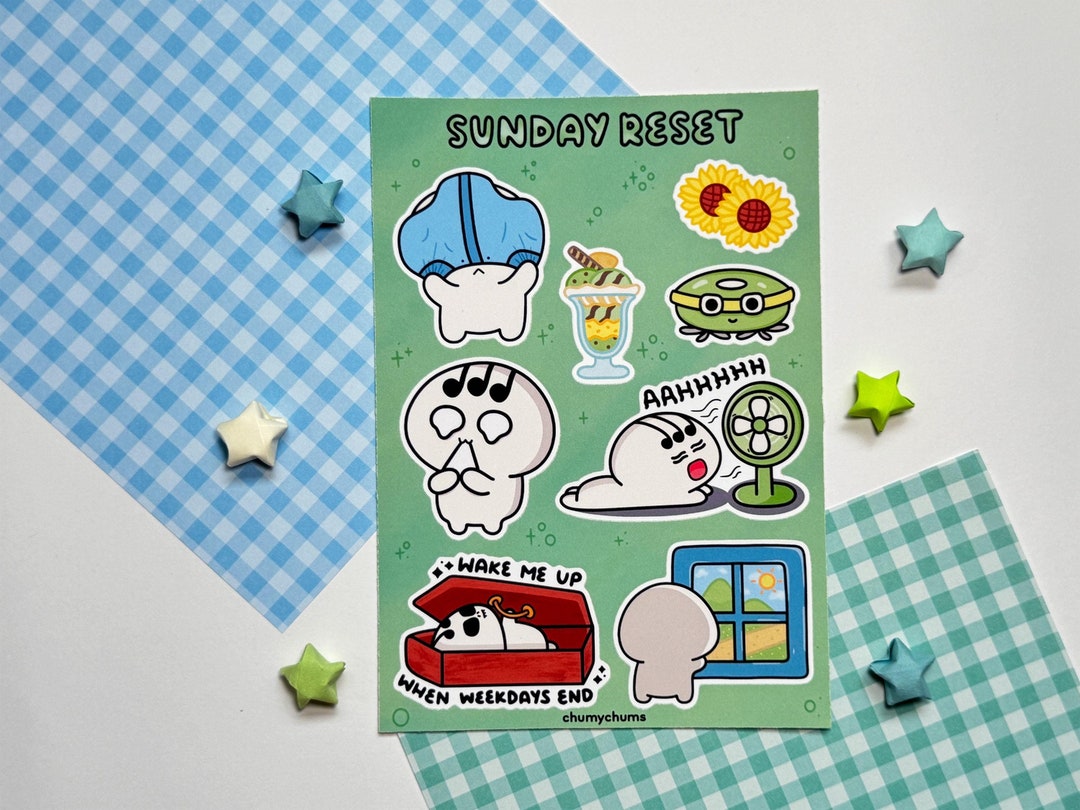 Sunday Reset Sticker Sheet Kawaii Stickers for Journals & Planners - Etsy