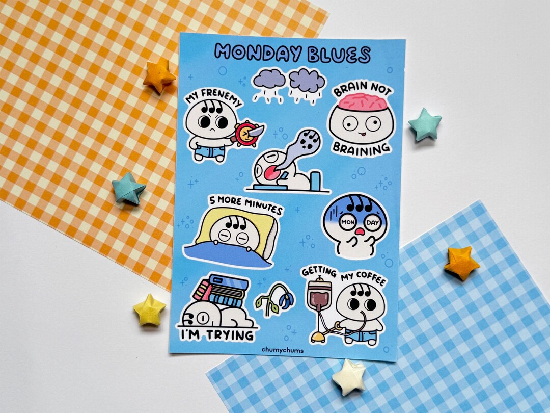Monday Blues Sticker Sheet, Cute Stickers, Planner Stickers, Journal ...