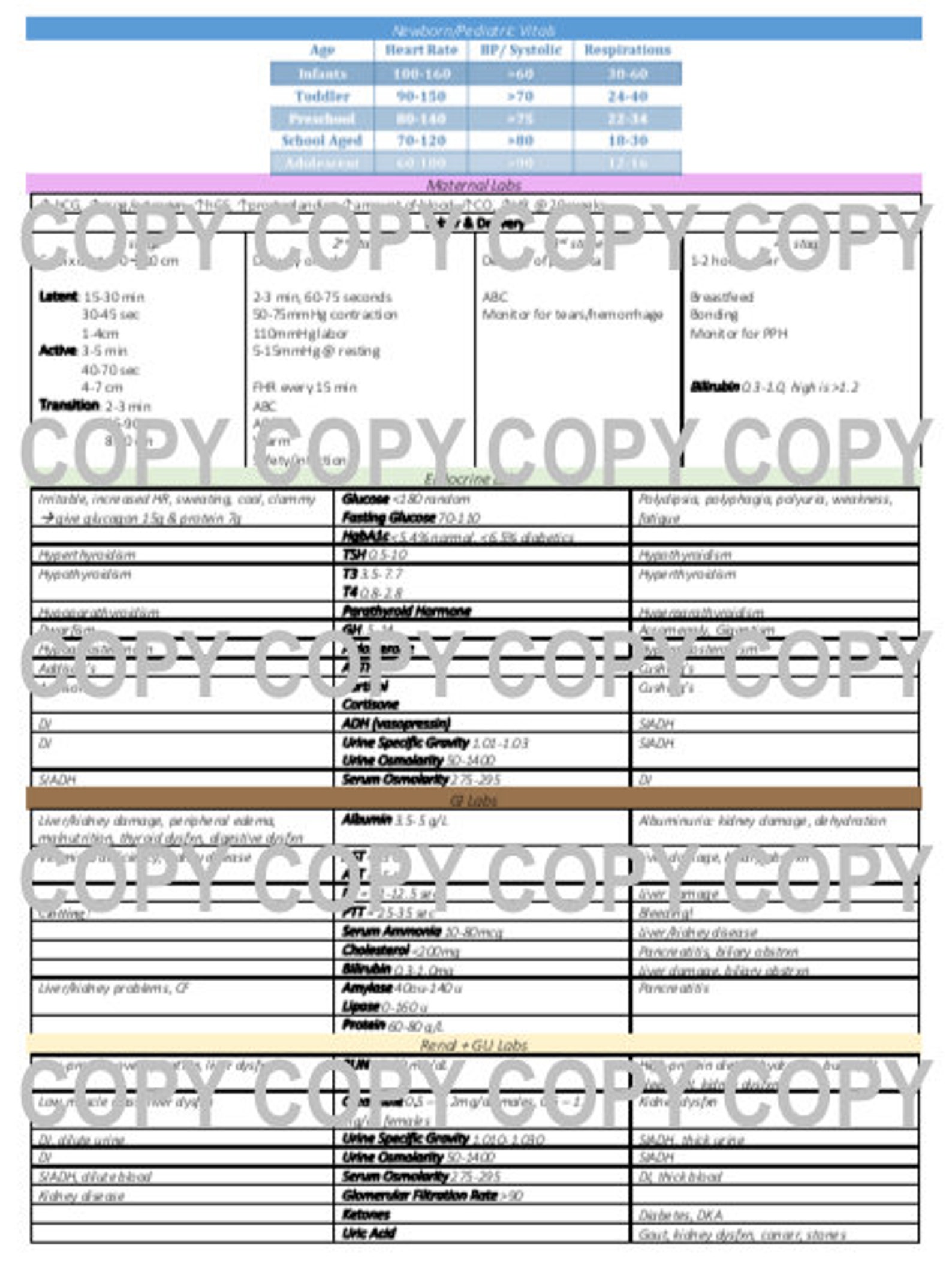 RN Labs Cheat Sheet - Etsy