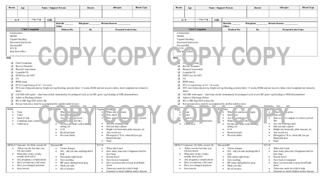 OB Triage RN Report Sheet - Etsy