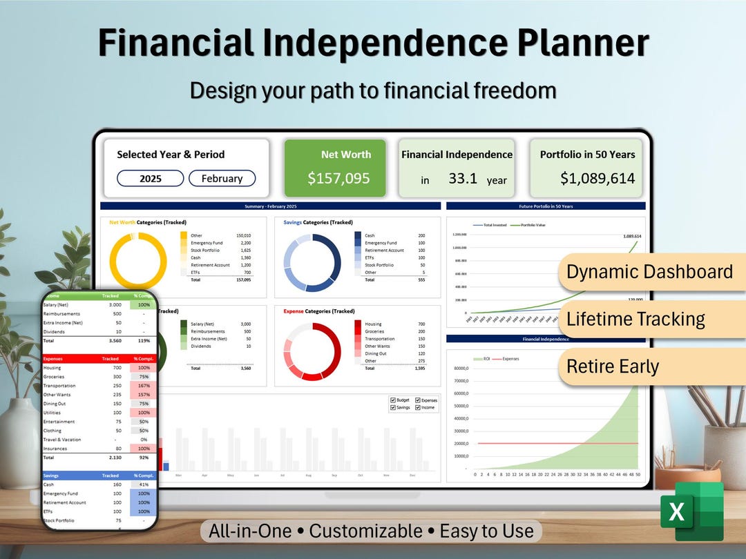 Financial Independence Planner Excel | Budget Tracker, Net Worth ...