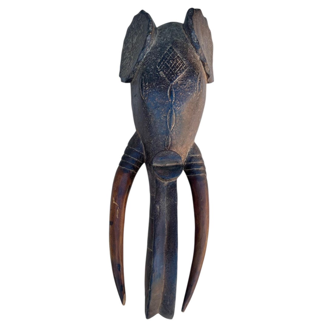 Baule African Tribal Carved Wooden Sculpture Mask Ritual Artifact Ivory ...