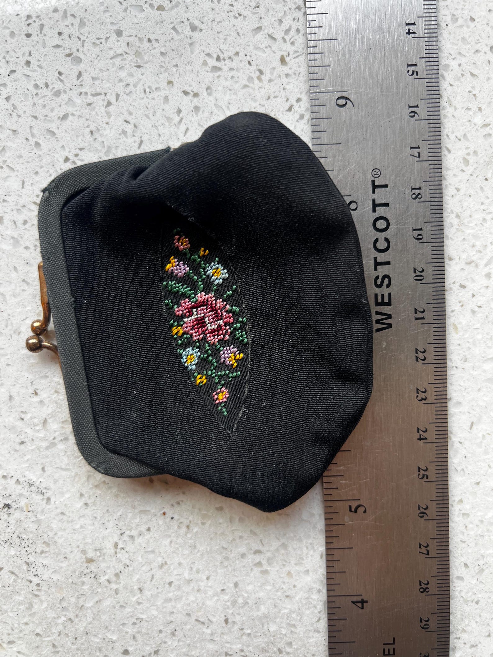 Petit Point Rose on Black Coin Purse Handmade Floral - Etsy