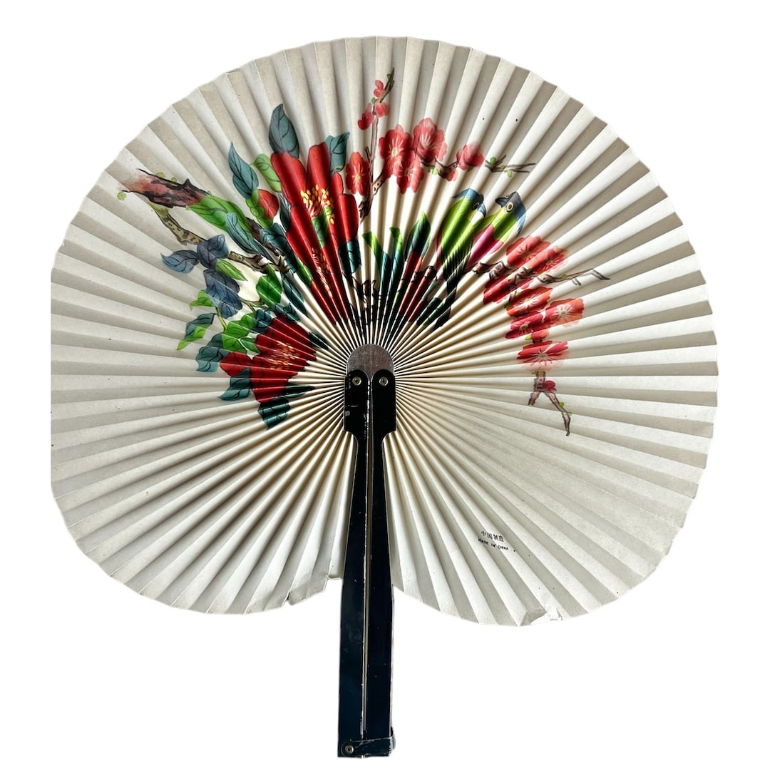 Handheld Chinese Paper Fan With Floral Design Vintage Metal Frame - Etsy