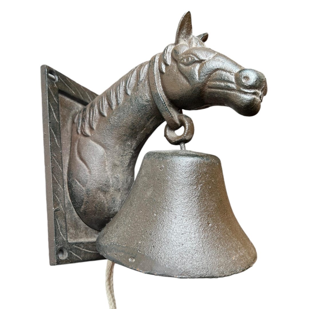 Vintage Cast Iron Horse Head Bell on Mount - Etsy