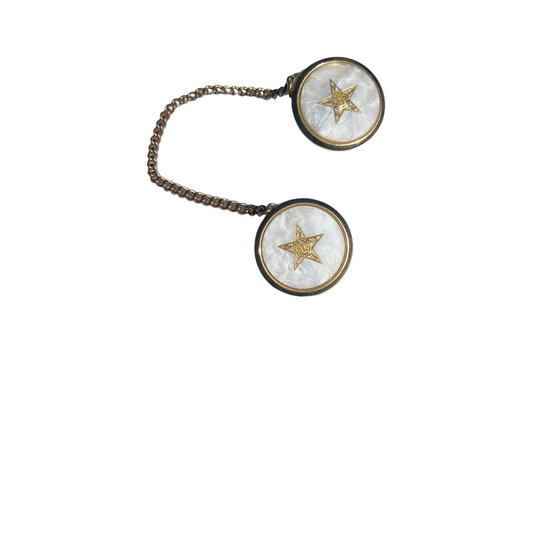 Vintage Eastern Star Masonic Clip-on Sweater Guard Cape Button Chain ...