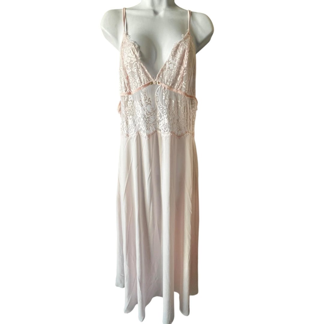 Dentelle Pink Blush Nightgown & Robe Set Cassandra Size XL VTG Lace up ...