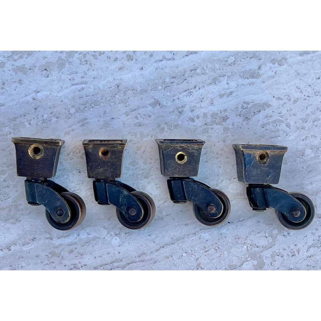 Set of 4 Vintage Brass Furniture Caster Wheels Tapered Square Socket ...