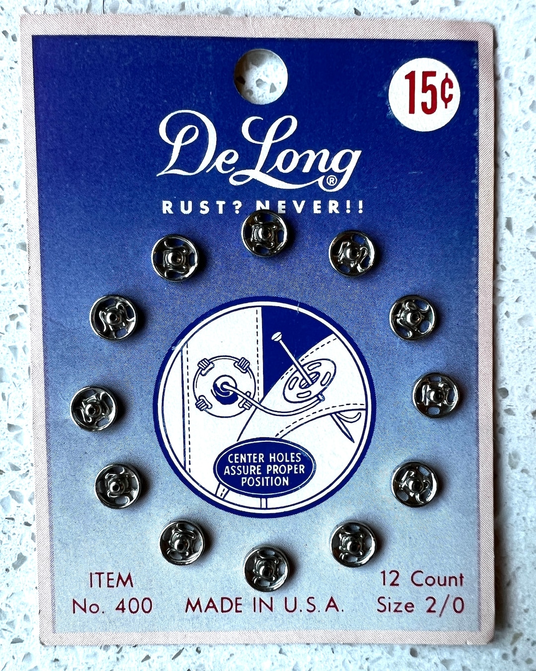 Vintage Delong Snap Fasteners on Original Board Size 2 Sewing Notions ...
