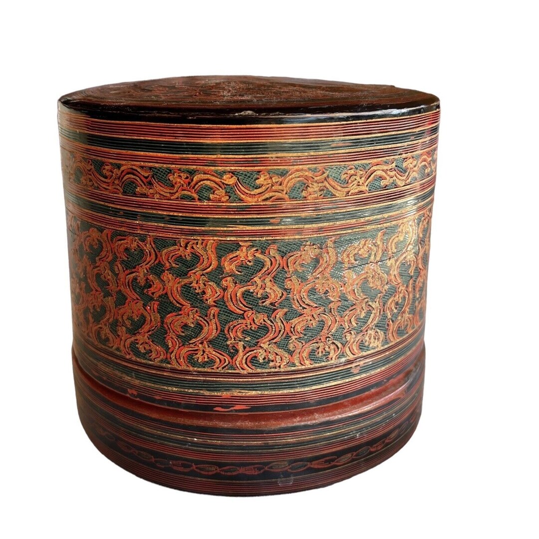 Burmese Lacquer Betel Nut Leaf Box 2 Pc Kunit Asian Antique Hand ...