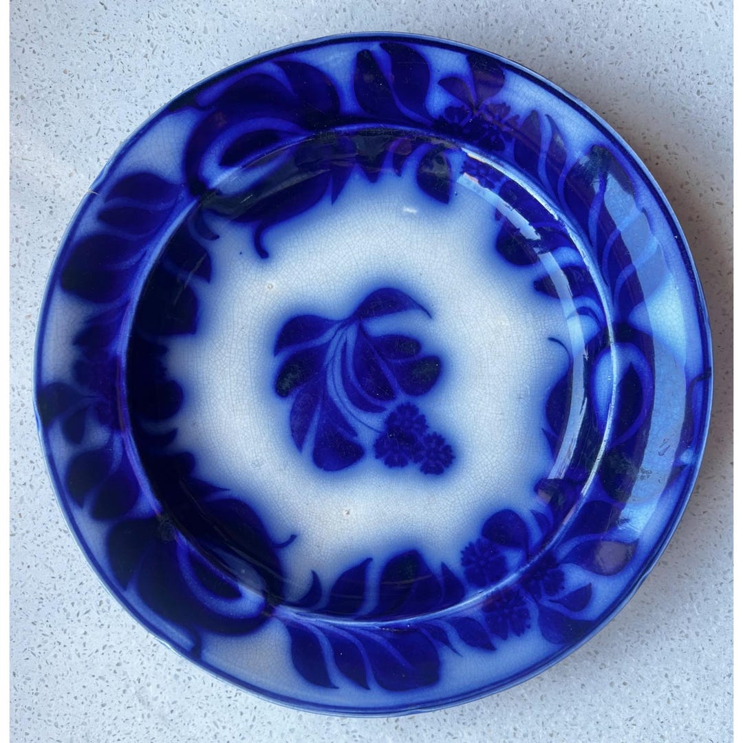 Antique Flow Blue Plate With Floral Design 19th Century Wall Art Dinner ...