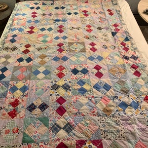 Three Farmhouse 1940s Patchwork Coordinated Matched-fabric Quilts ...