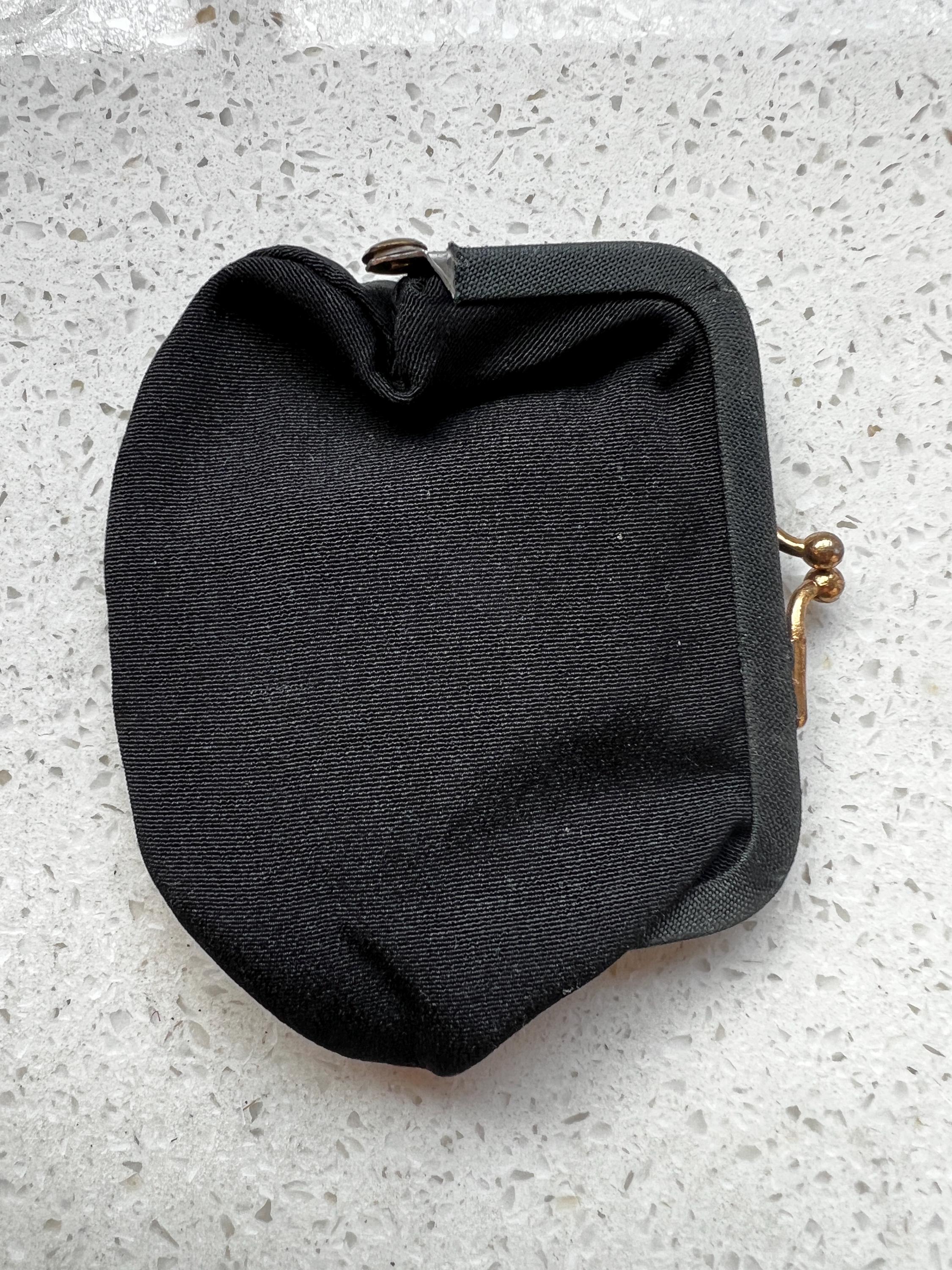 Petit Point Rose on Black Coin Purse Handmade Floral - Etsy