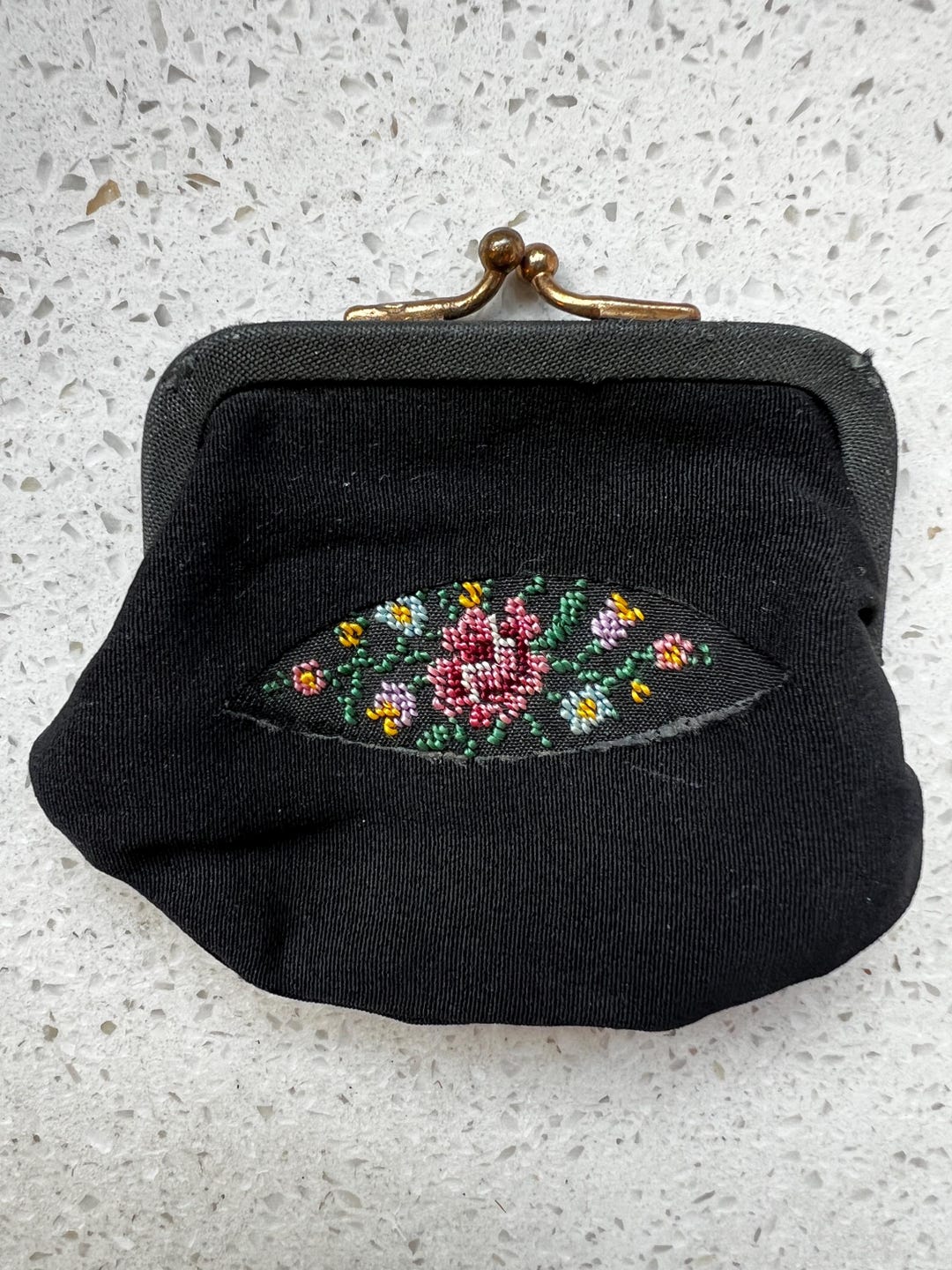 Petit Point Rose on Black Coin Purse Handmade Floral - Etsy