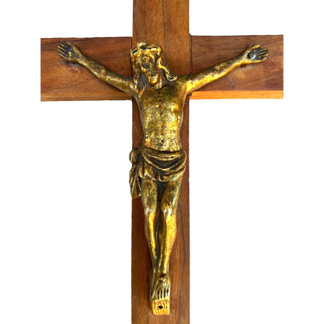 Christ Crucifix Sculpture Brass Wood Cross Christian Wall Art Decor ...