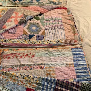 Three Farmhouse 1940s Patchwork Coordinated Matched-fabric Quilts ...