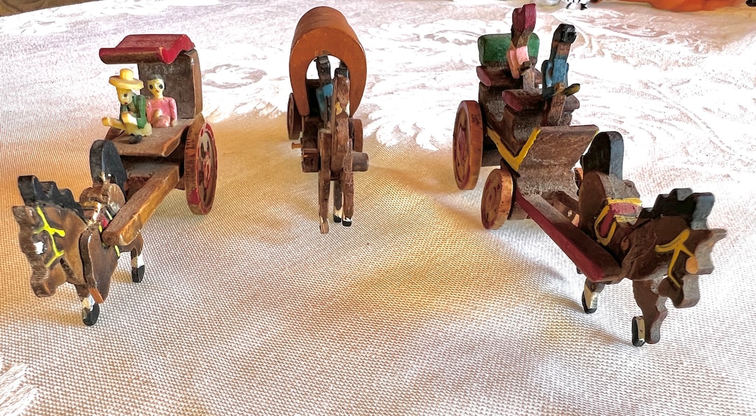 Set of 3 Miniature Vintage Japan Stagecoach Wagon Surrey Buggy Cart ...