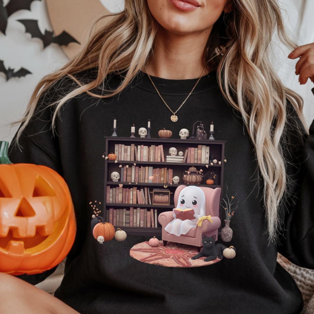 Halloween Ghost PNG, Cute Spooky Sublimation Design, Ghost Reading ...