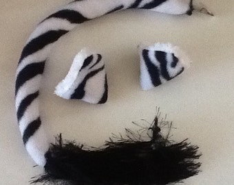 Zebra Ears Headband and Zebra Tail Set Soft Animal Tail | Etsy